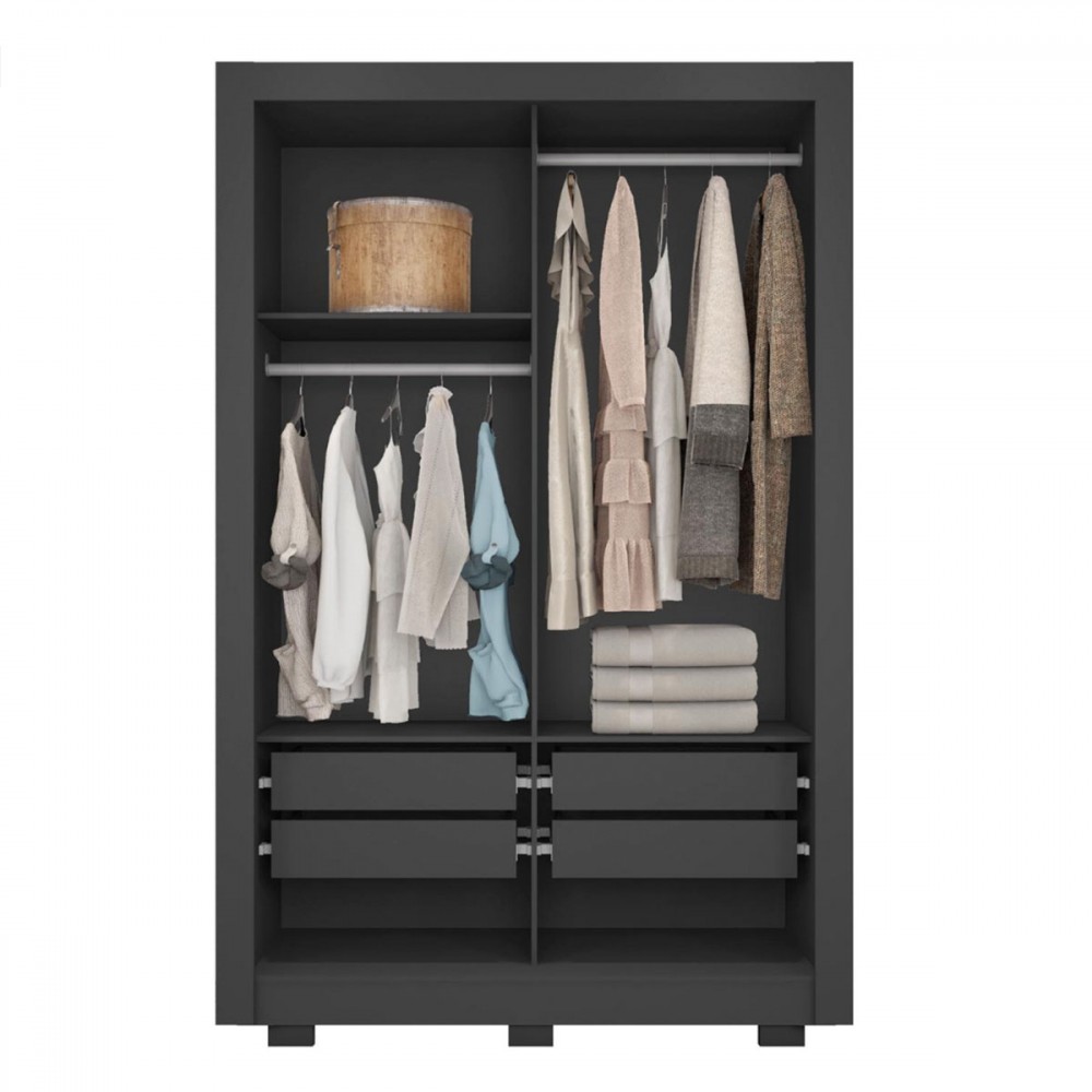 Guarda-Roupa Solteiro 2 Portas 4 Gavetas com Espelho 8002200234 Preto ...