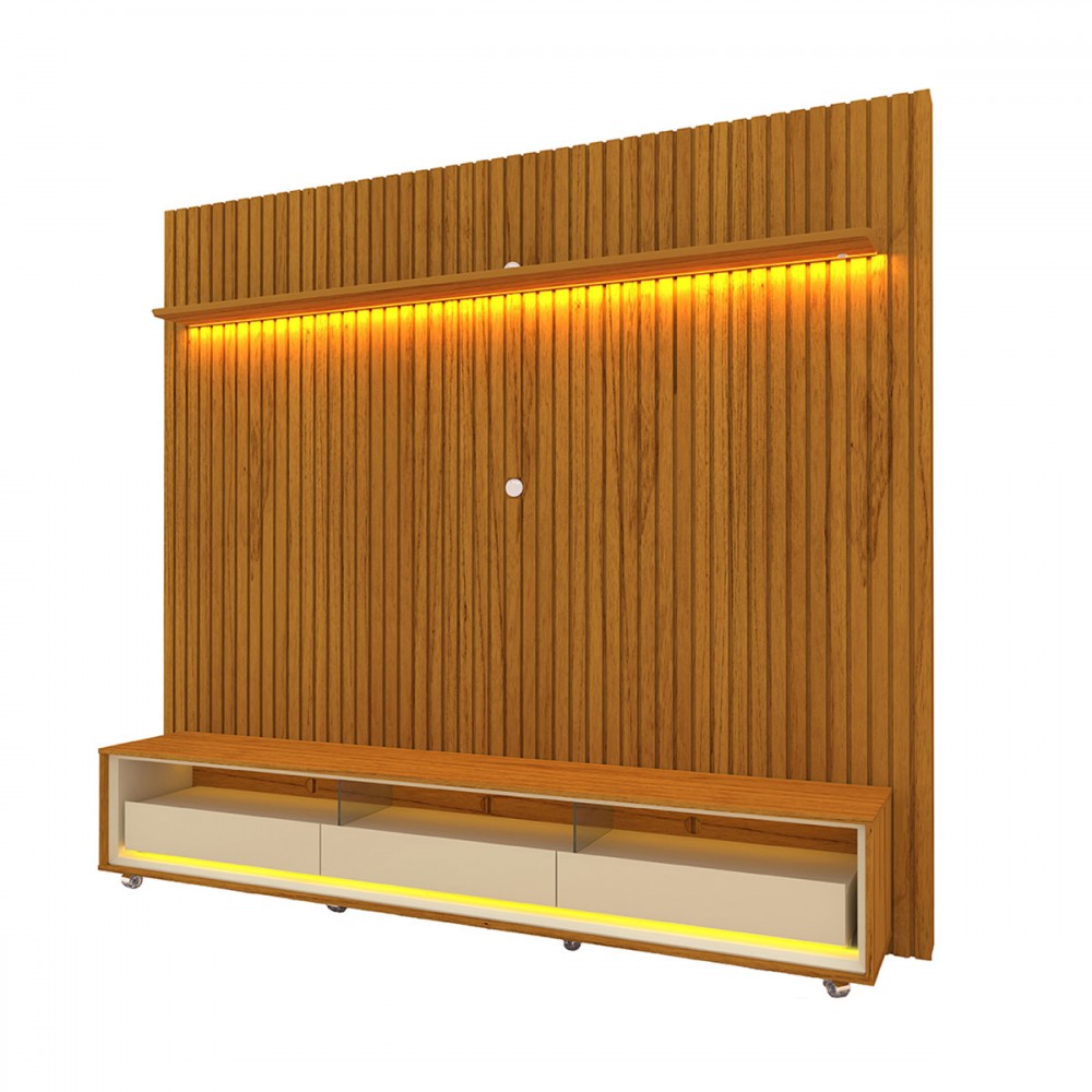 Rack com Painel para TV Até 85 Polegadas Nobre Requinte 3 Gavetas Ripado 100% Mdf com Led ...