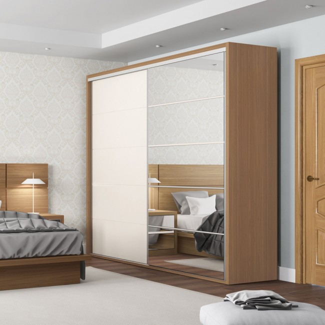 Guarda-Roupa 2 Portas de Correr 2 Gavetas 7 Prateleiras Espelhado Basic ...