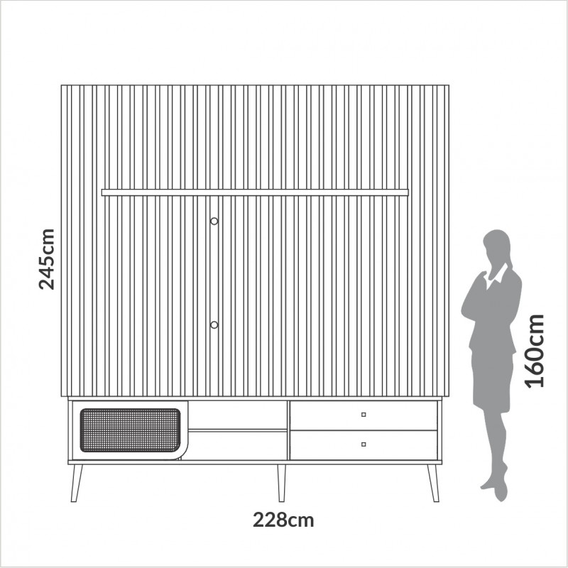 Rack com Painel para TV Até 75 Polegadas 2 Gavetas 1 Porta Ripado Freijó - Dalla Costa