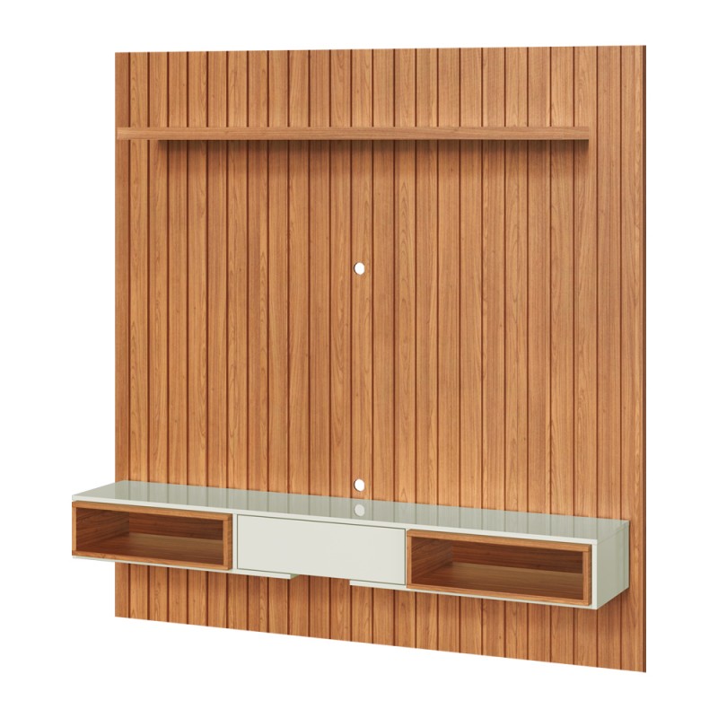 Painel para TV Até 75 Polegadas 1 Gaveta Ripado Off White/Freijó - Dalla Costa