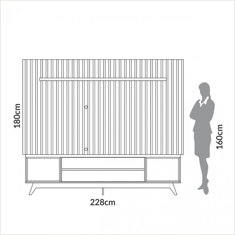 Painel para TV Até 75 Polegadas 2 Gavetas Espelhadas com Fita Led Ripado Off White/Freijó ...
