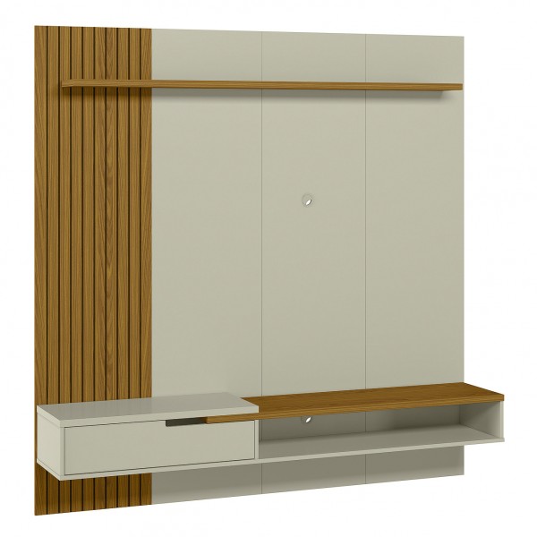 Painel Decor Ripado P/Tvs Até 65 Polegadas C/ Nicho Suspenso 180cm Off White/Cedro - Olivar Móveis