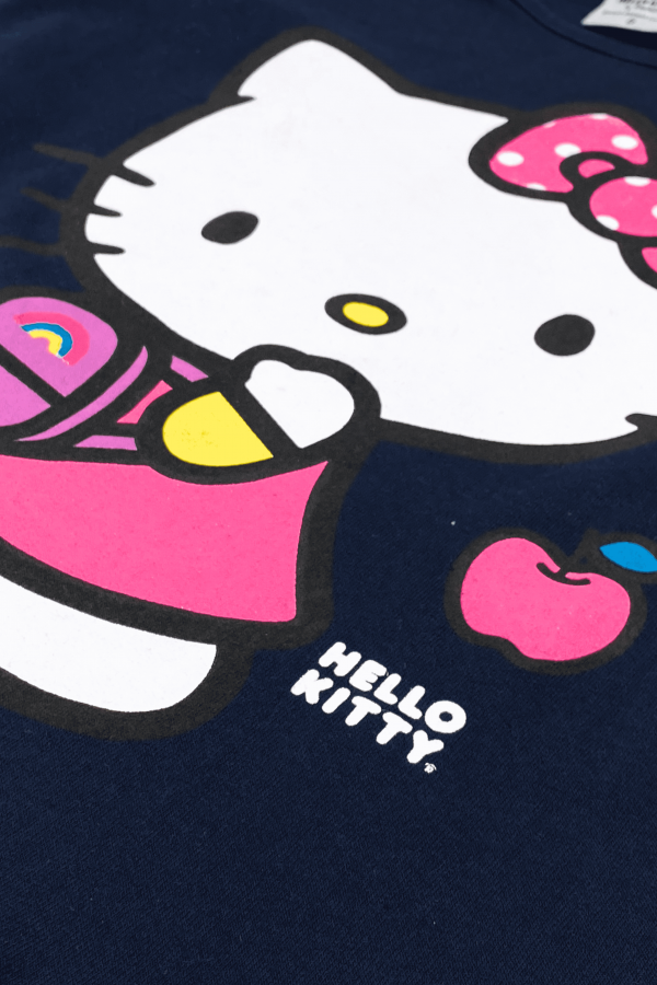 Vestido Feminino Infantil Indo para A Escola - Hello Kitty Azul Marinho