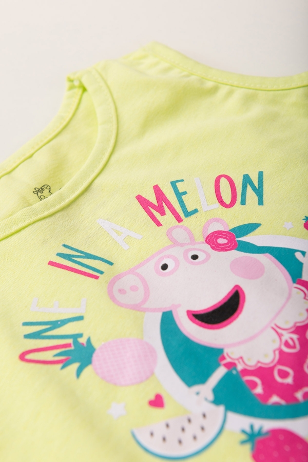 Conjunto Feminino Infantil Salada de Frutas - Peppa Pig Amarelo Neon