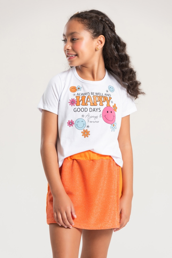 Conjunto Infantil Feminino Brilho da Felicidade Branco